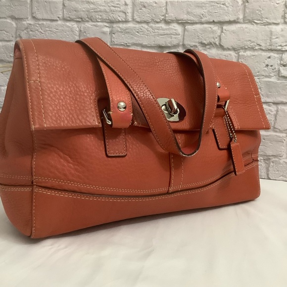 Coach | Bags | Coach Hamilton Pebbled Leather Satchel Coral Bag Kt ...